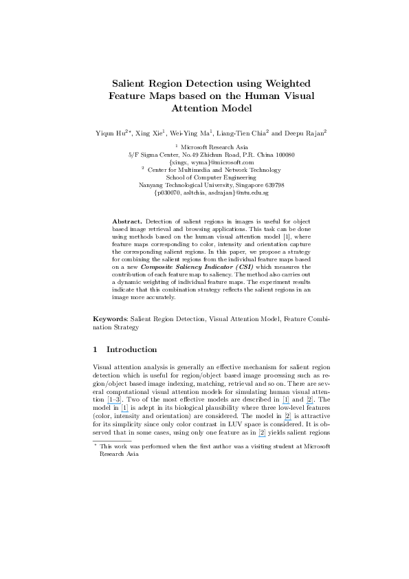Pdf Salient Region Detection Using Weighted Feature Maps Based On The