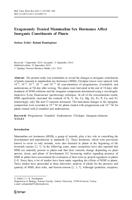 Pdf Exogenously Treated Mammalian Sex Hormones Affect Inorganic