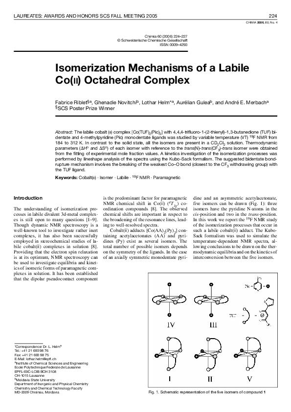 (PDF) Isomerization Mechanisms of Stereolabile tris - and bis ...