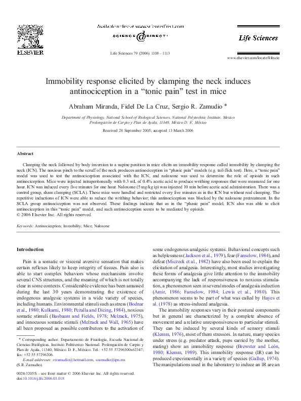 (PDF) Immobility response elicited by clamping the neck induces ...