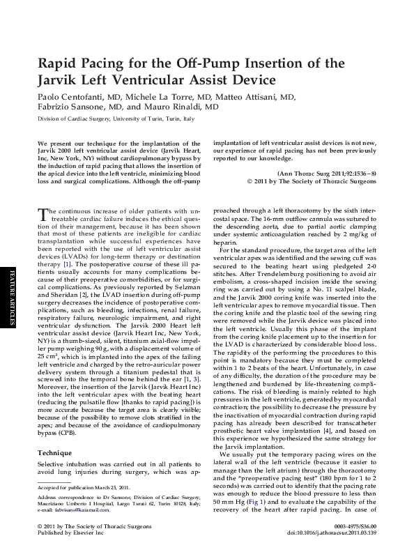 (PDF) Rapid Pacing for the Off-Pump Insertion of the Jarvik Left ...