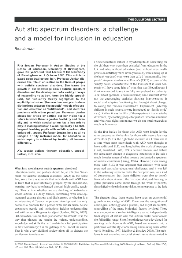 (PDF) Autistic spectrum disorders: a challenge and a model for ...