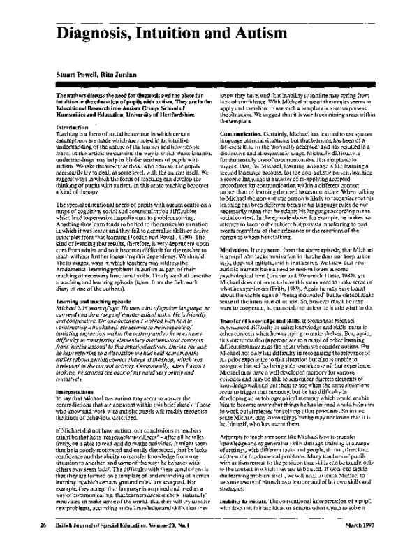 (PDF) Diagnosis, Intuition and Autism