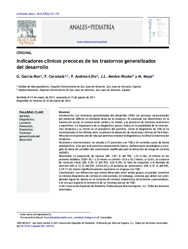 (PDF) Indicadores clínicos precoces de los trastornos generalizados del desarrollo