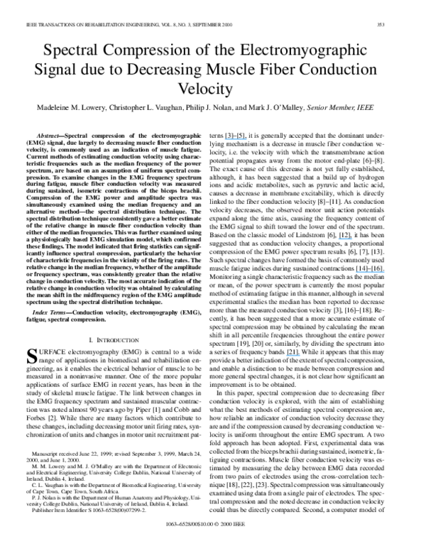 (PDF) Spectral compression of the electromyographic signal due to decreasing muscle fiber ...