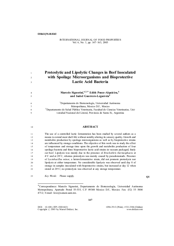(PDF) Proteolytic and Lipolytic Changes in Beef Inoculated with Spoilage Microorganisms and ...