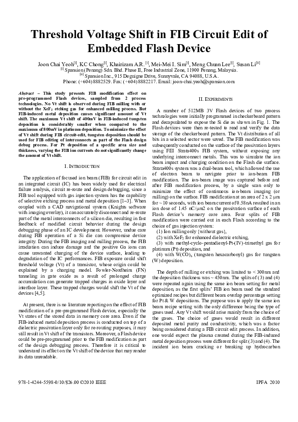 Pdf Threshold Voltage Shift In Fib Circuit Edit Of Embedded Flash Device