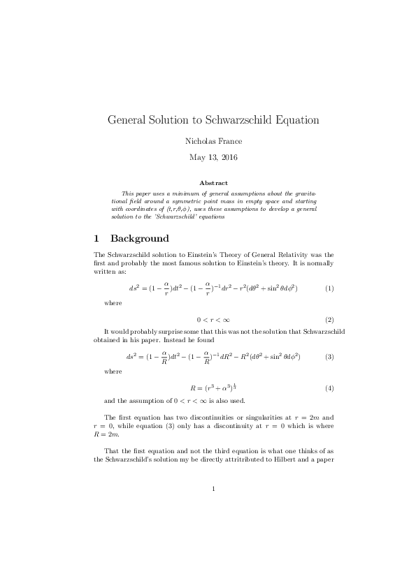 (PDF) General Solution to Schwarzschild Equation