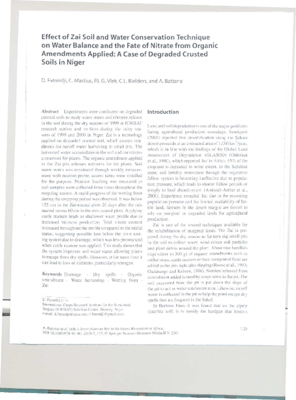 (PDF) Effect of Zai Soil and Water Conservation Technique on Water ...