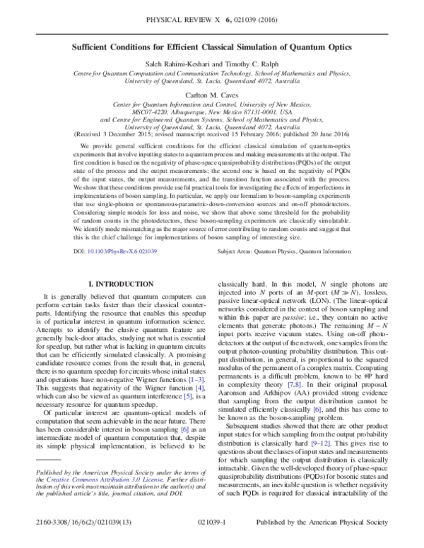 (PDF) Sufficient Conditions for Efficient Classical Simulation of Quantum Optics | Daniel ...