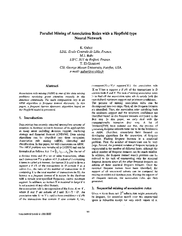 (PDF) Parallel mining of association rules with a Hopfield type neural network