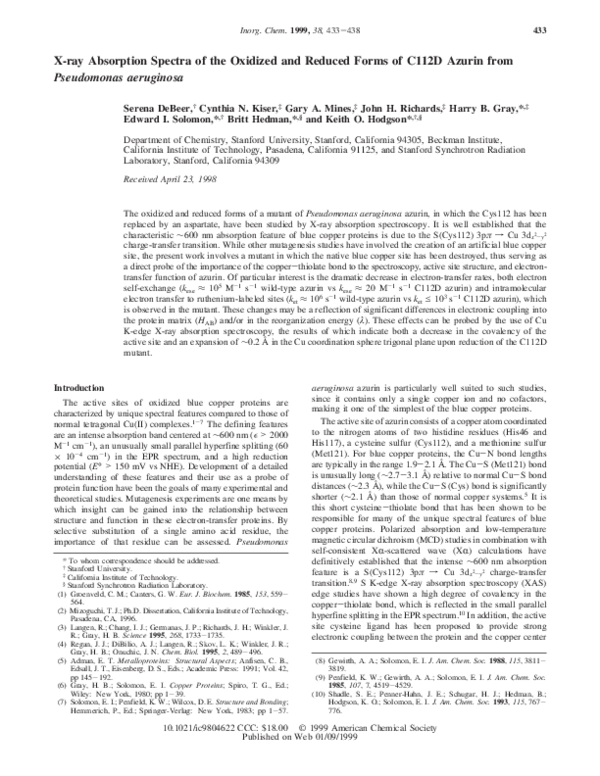 (PDF) X-ray Absorption Spectra of the Oxidized and Reduced Forms of ...