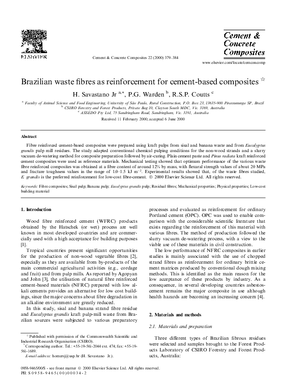 (PDF) Brazilian waste fibres as reinforcement for cement-based composites