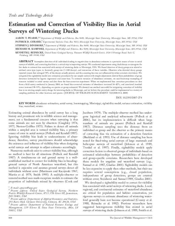 Pdf Estimation And Correction Of Visibility Bias In Aerial Surveys Of