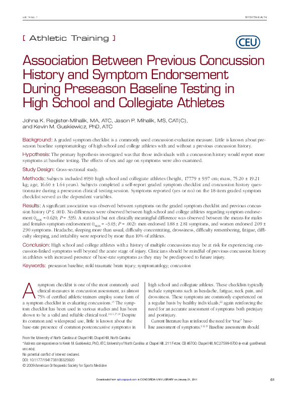(PDF) Association Between Previous Concussion History and Symptom ...
