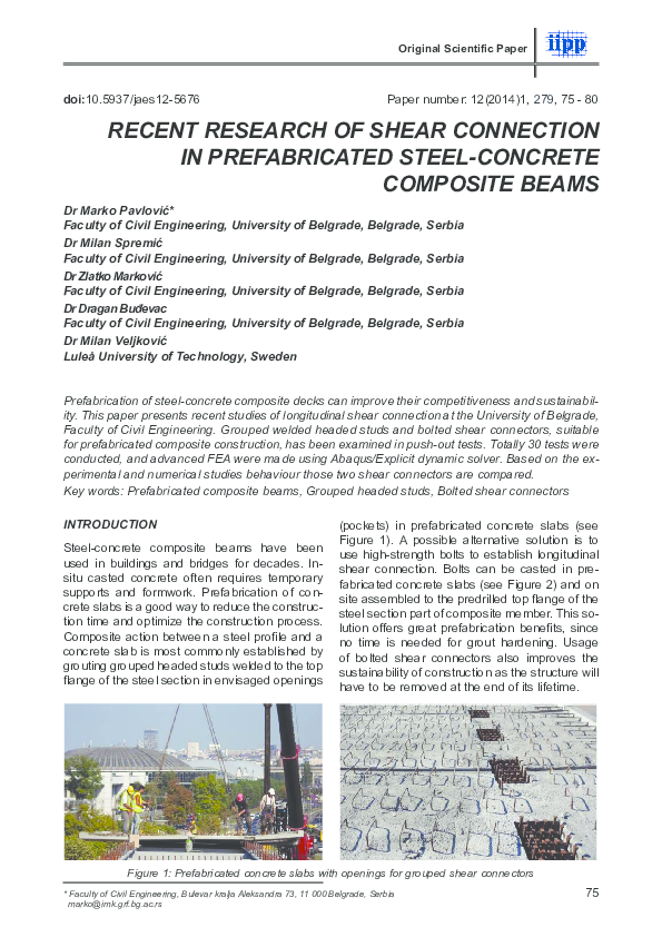 (PDF) Recent research of shear connection in prefabricated steel ...