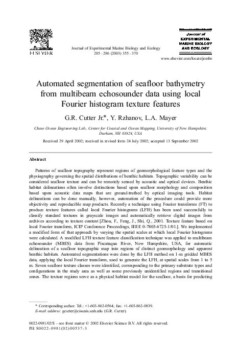 Pdf Automated Segmentation Of Seafloor Bathymetry From Multibeam Echosounder Data Using Local