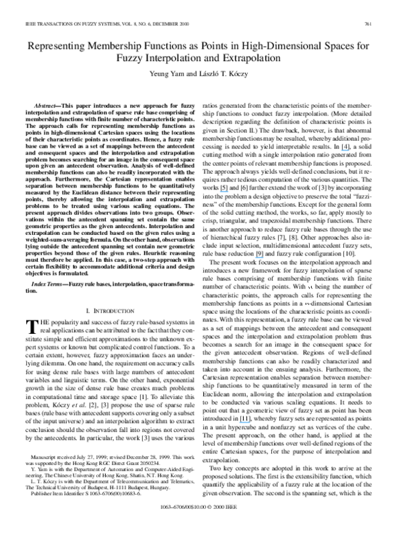 Pdf Representing Membership Functions As Points In High Dimensional Spaces For Fuzzy