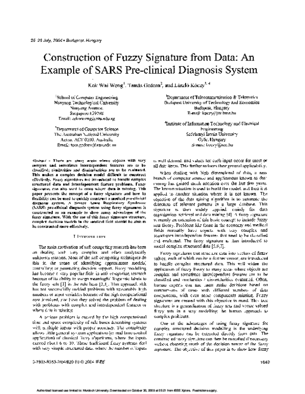 (PDF) Construction of fuzzy signature from data: an example of SARS pre ...