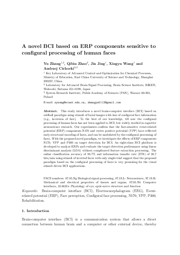 (PDF) A novel BCI based on ERP components sensitive to configural processing of human faces