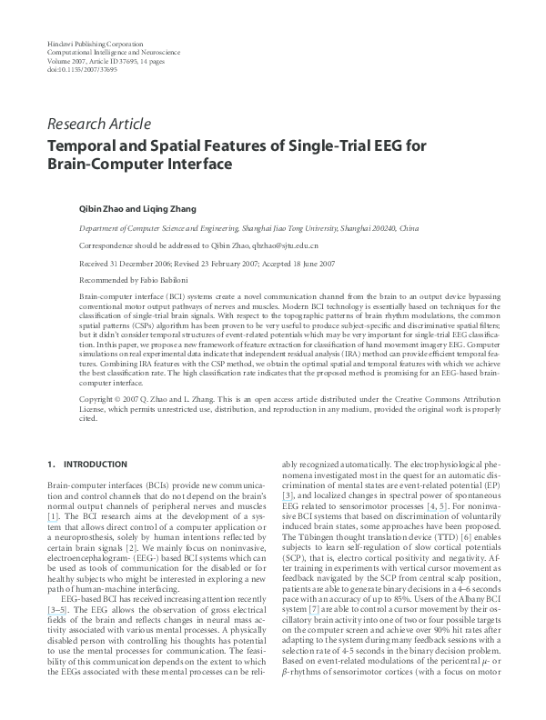 (PDF) Temporal and Spatial Features of Single-Trial EEG for Brain ...