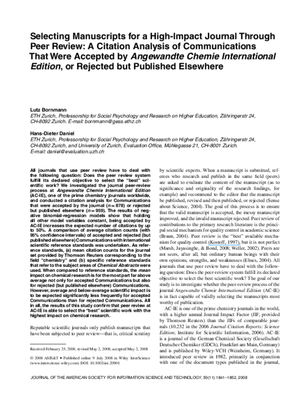 (PDF) Selecting manuscripts for a high-impact journal through peer ...