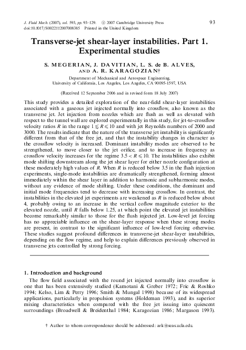 (PDF) Transverse-jet shear-layer instabilities. Part 2. Linear analysis ...