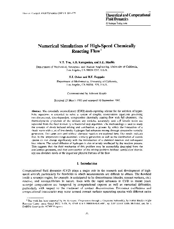 (PDF) Numerical simulations of high-speed chemically reacting flow