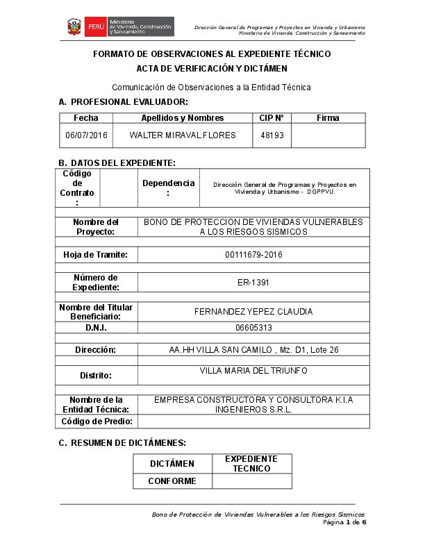 (DOC) FORMATO DE OBSERVACIONES AL EXPEDIENTE TÉCNICO