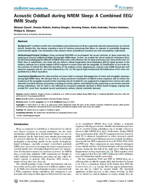 (PDF) Acoustic Oddball during NREM Sleep: A Combined EEG/fMRI Study