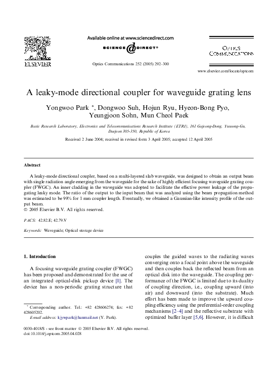 (PDF) A leaky-mode directional coupler for waveguide grating lens