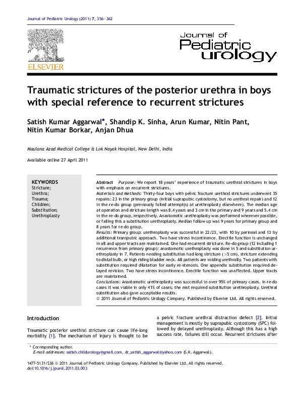 (PDF) Traumatic strictures of the posterior urethra in boys with ...