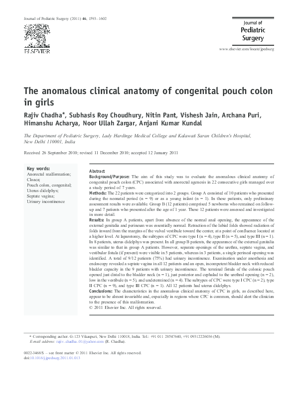 (PDF) The anomalous clinical anatomy of congenital pouch colon in girls