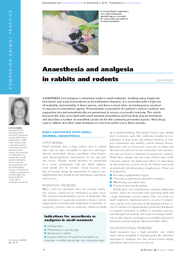 (PDF) Anaesthesia and analgesia in rabbits and rodents