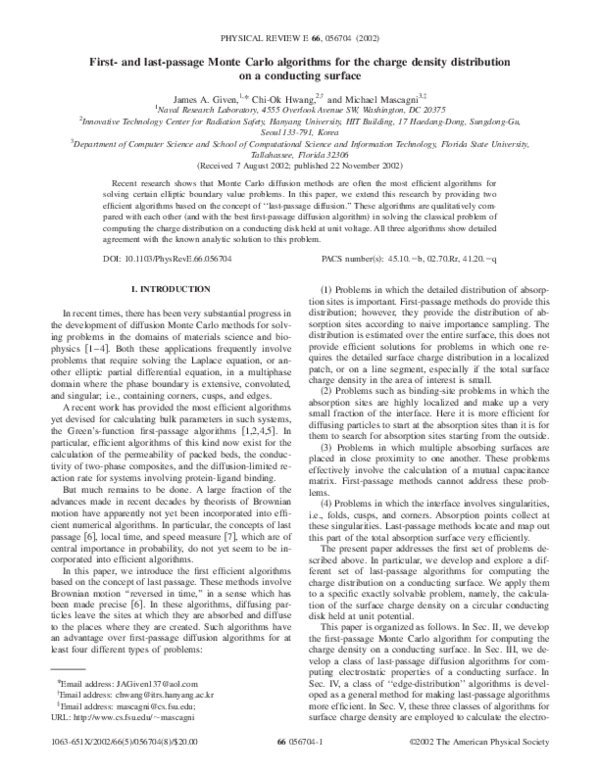(PDF) First and last-passage Monte Carlo algorithms for the charge density distribution on a ...