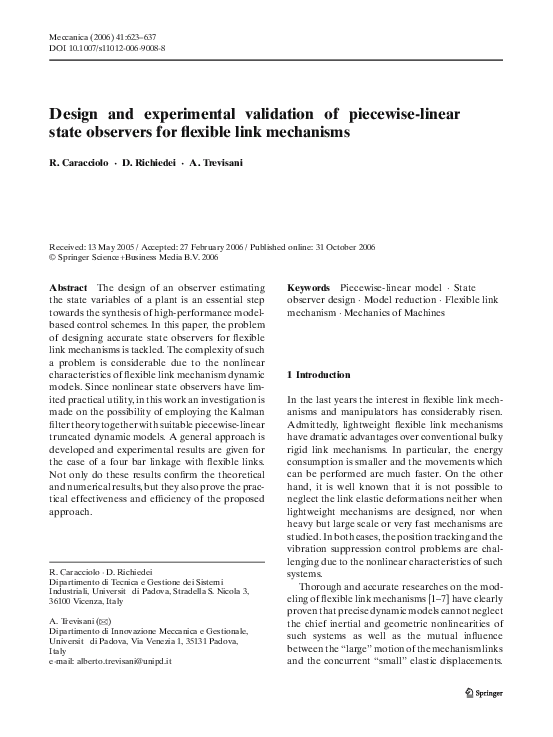 Pdf Design And Experimental Validation Of Piecewise Linear State Observers For Flexible Link