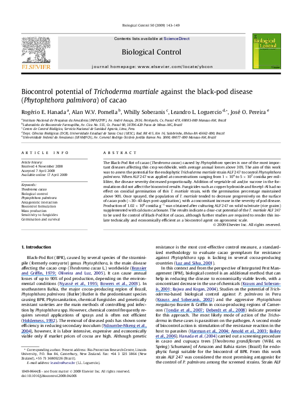 (PDF) Biocontrol potential of Trichoderma martiale against the black-pod disease ( Phytophthora ...