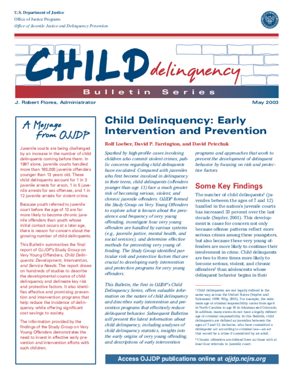 (PDF) Child Delinquency: Early Intervention and Prevention