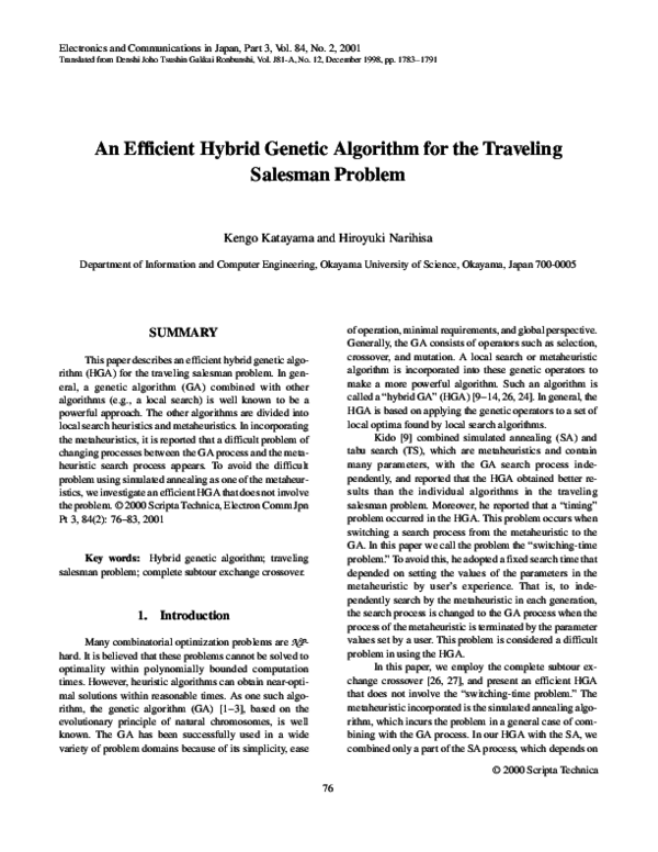 Pdf An Efficient Hybrid Genetic Algorithm For The Traveling Salesman