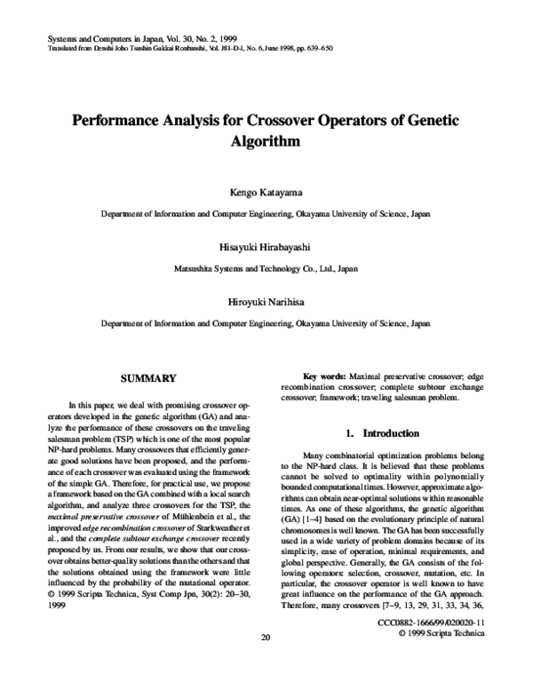(PDF) Performance analysis for crossover operators of genetic algorithm ...
