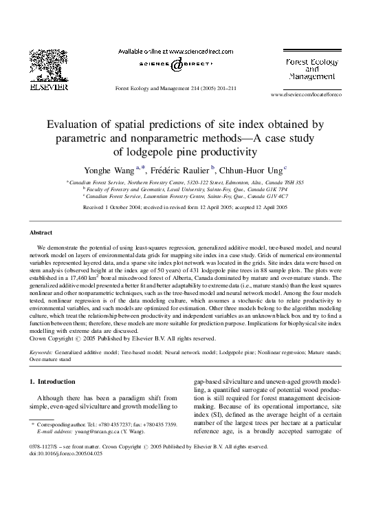 Pdf Evaluation Of Spatial Predictions Of Site Index Obtained By Parametric And Nonparametric