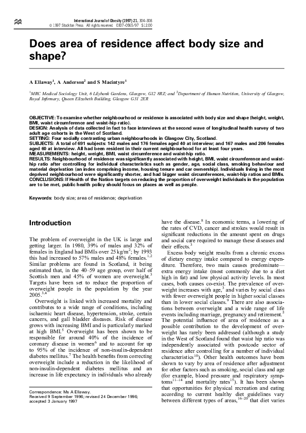 (PDF) Does area of residence affect body size and shape