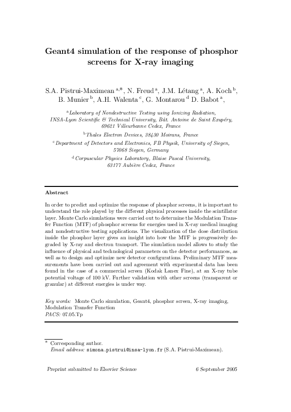 (PDF) Geant4 simulation of the response of phosphor screens for X-ray imaging