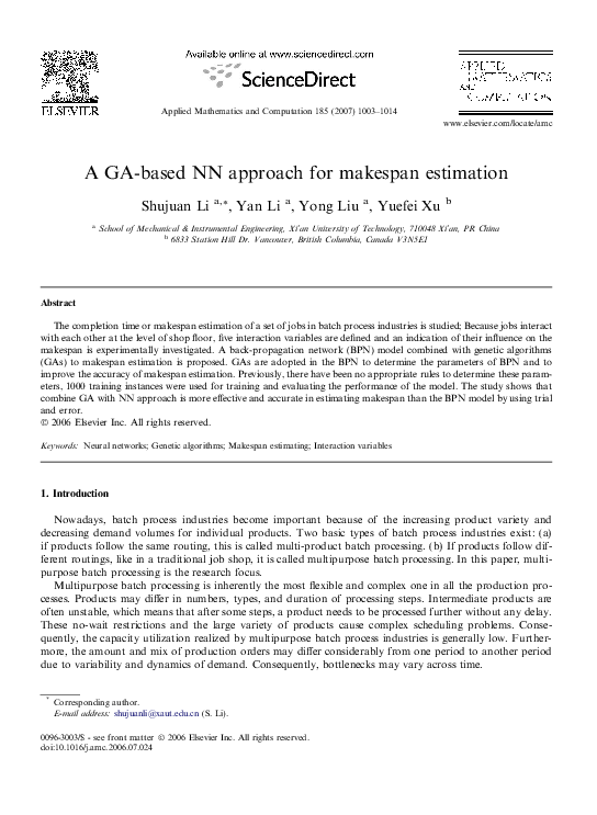 (PDF) A GA-based NN approach for makespan estimation