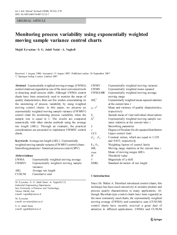 (PDF) Monitoring process variability using exponentially weighted moving sample variance control ...