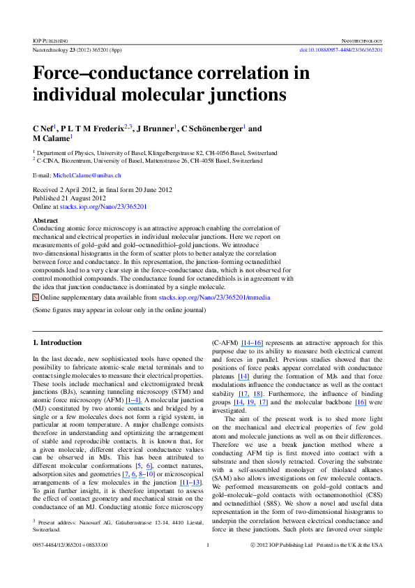 (PDF) Force–conductance correlation in individual molecular junctions