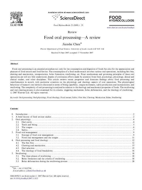 (PDF) Food oral processing—A review