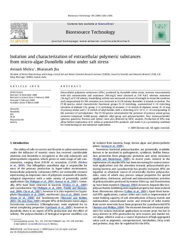 (PDF) Isolation and characterization of extracellular polymeric substances from micro-algae ...