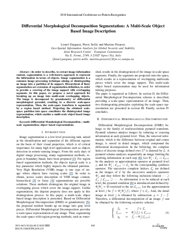 Pdf Differential Morphological Decomposition Segmentation A Multi Scale Object Based Image