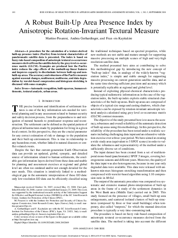 (PDF) A Robust Built-Up Area Presence Index by Anisotropic Rotation-Invariant Textural Measure